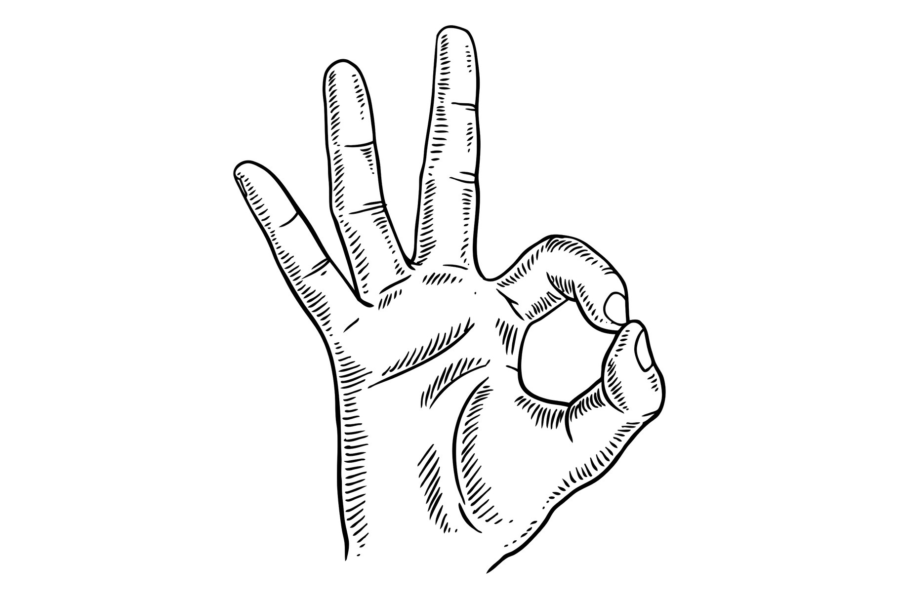 Hand with ok gesture engraving vector illustration, an Illustration by ...