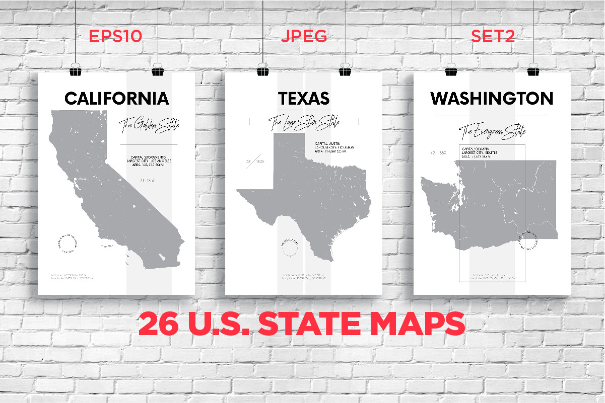 U.S. State Maps | Poster set 2, an Illustration by MaximGertsen ...