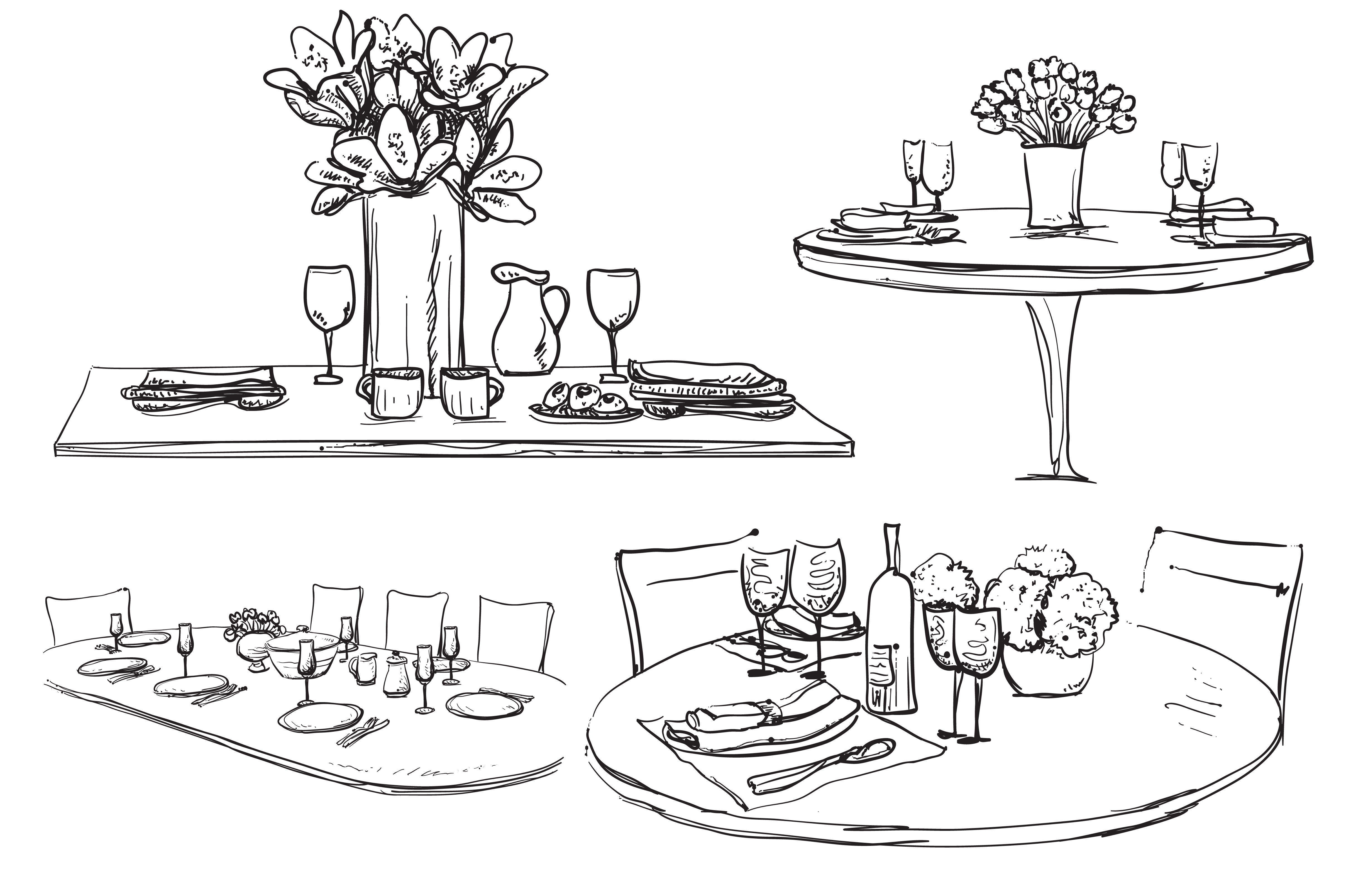 Decorated table sketch, a Food Illustration by Sketching