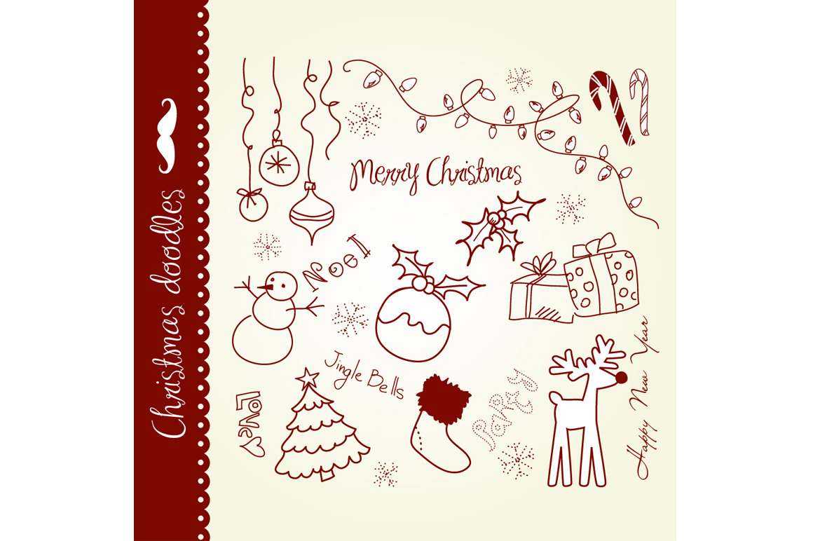 Christmas doodles hand drawn clipart, an Illustration by GraphicMarket