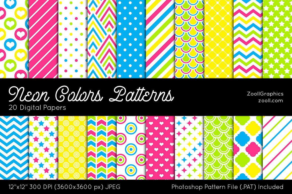 Neon Colors Digital Papers, a Pattern Graphic by ZoollGraphics