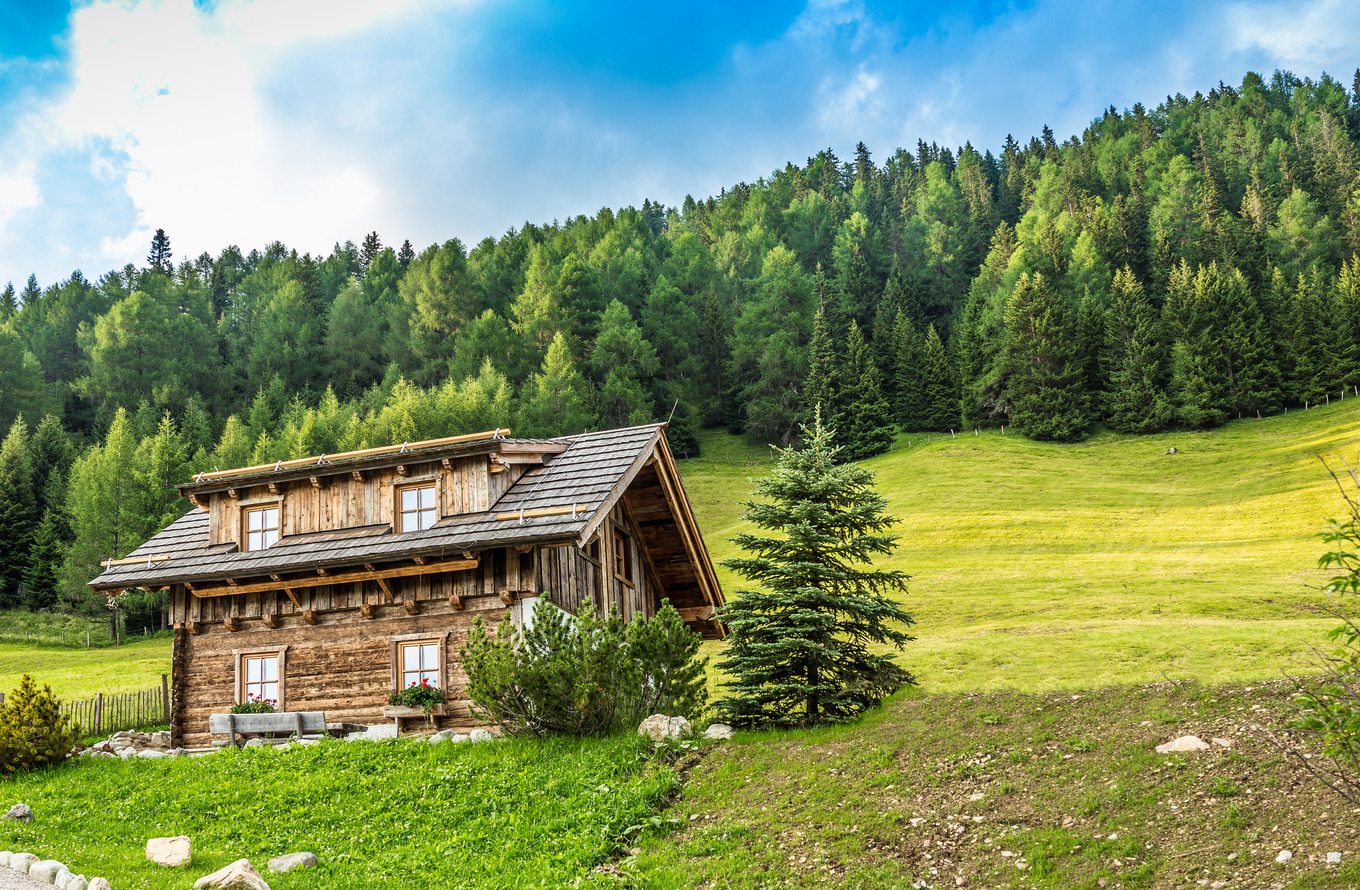 Wooden alpine cabin containing hut, alm, and alps, an Architecture ...