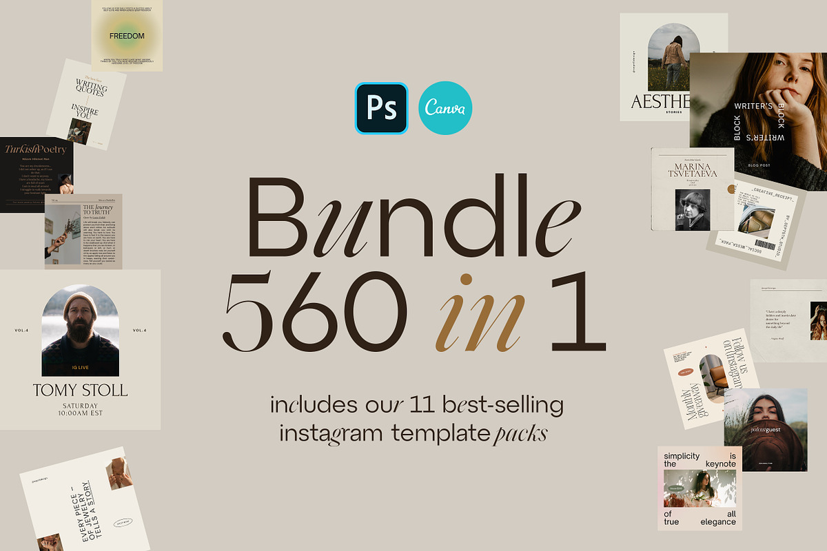 Instagram BUNDLE - Canva & PS, a Social Media Template by September 5th