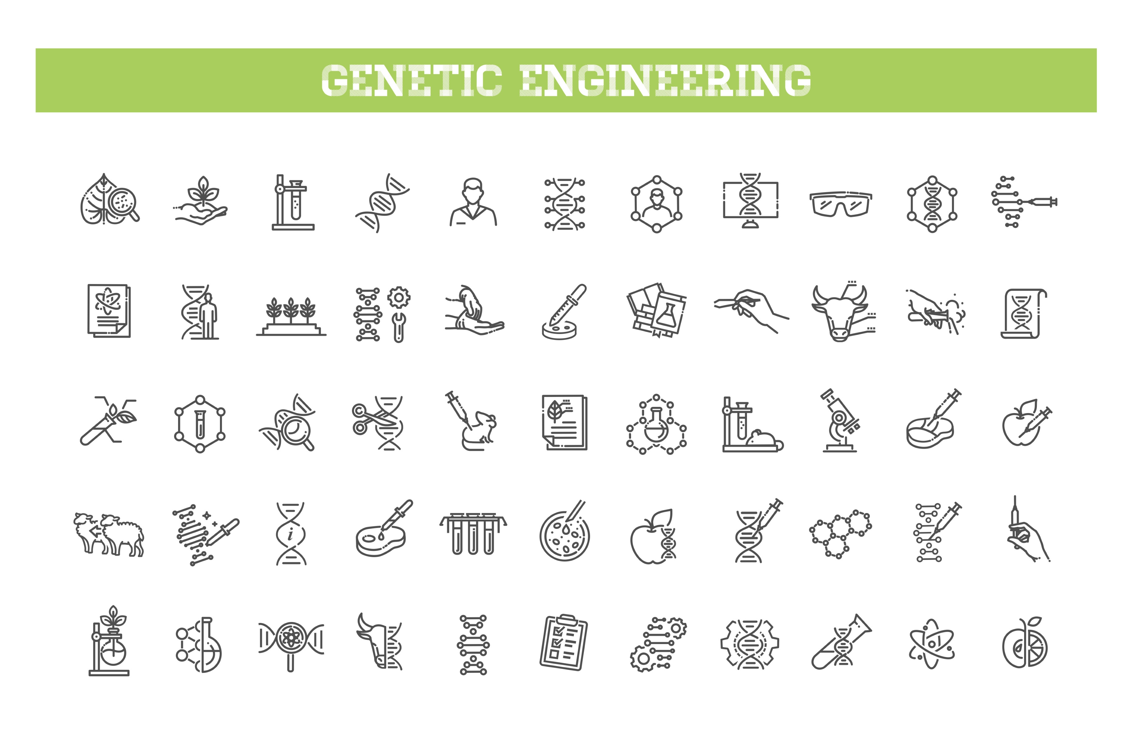 Genetic engineering icons set, an Outline Icon by Tettygreen
