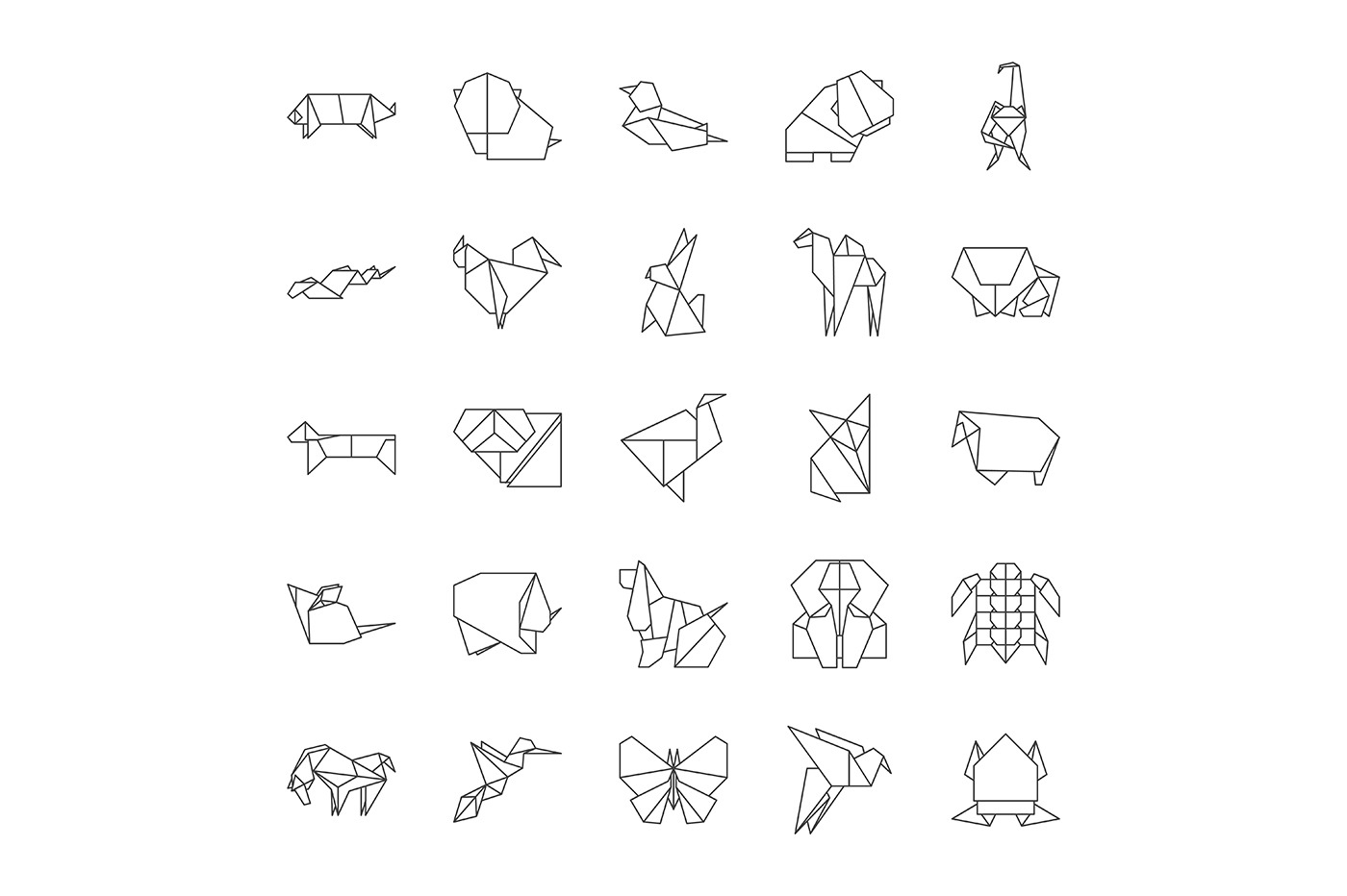 Origami Signs Thin Line Set. Vector | Animal Illustrations ~ Creative ...