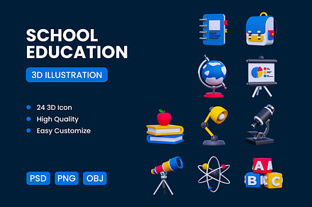 Education 3D Illustration | 3D Objects ~ Creative Market