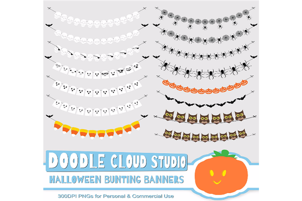 Halloween Bunting Banners Cliparts, an Illustration by Doodle Cloud Studio
