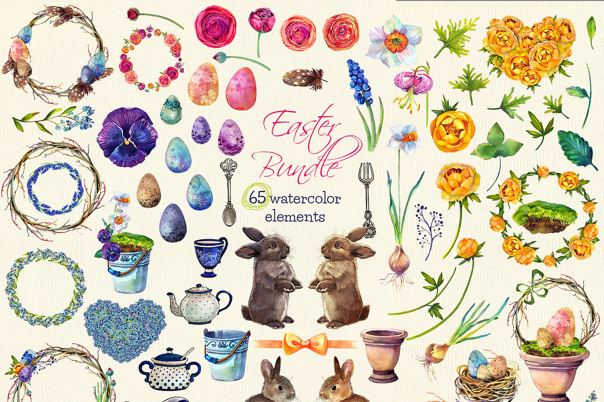 Easter Clipart Bundle - 65 clipart, an Illustration by Drumla