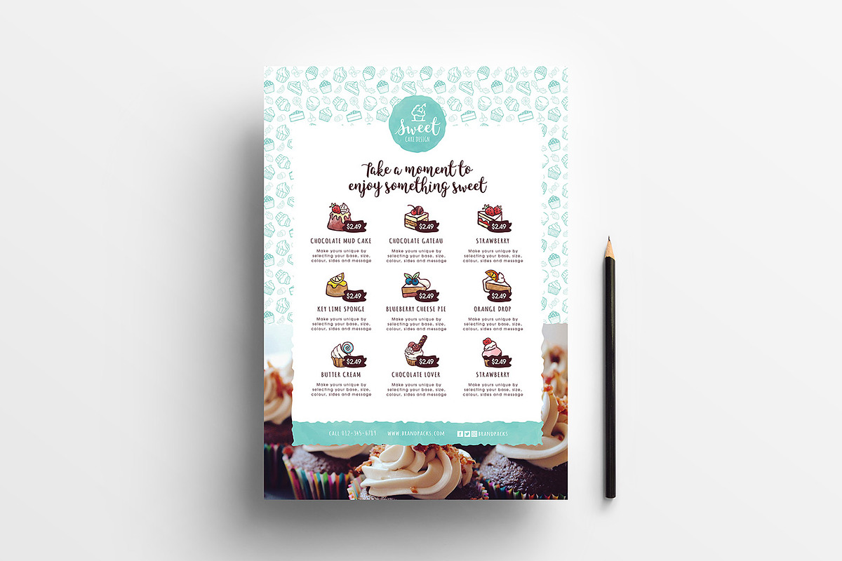 Cake Shop Menu Template, a Flyer Template by BrandPacks