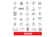 Asia, chinese people, indian, japanese culture, asian couple line icons ...