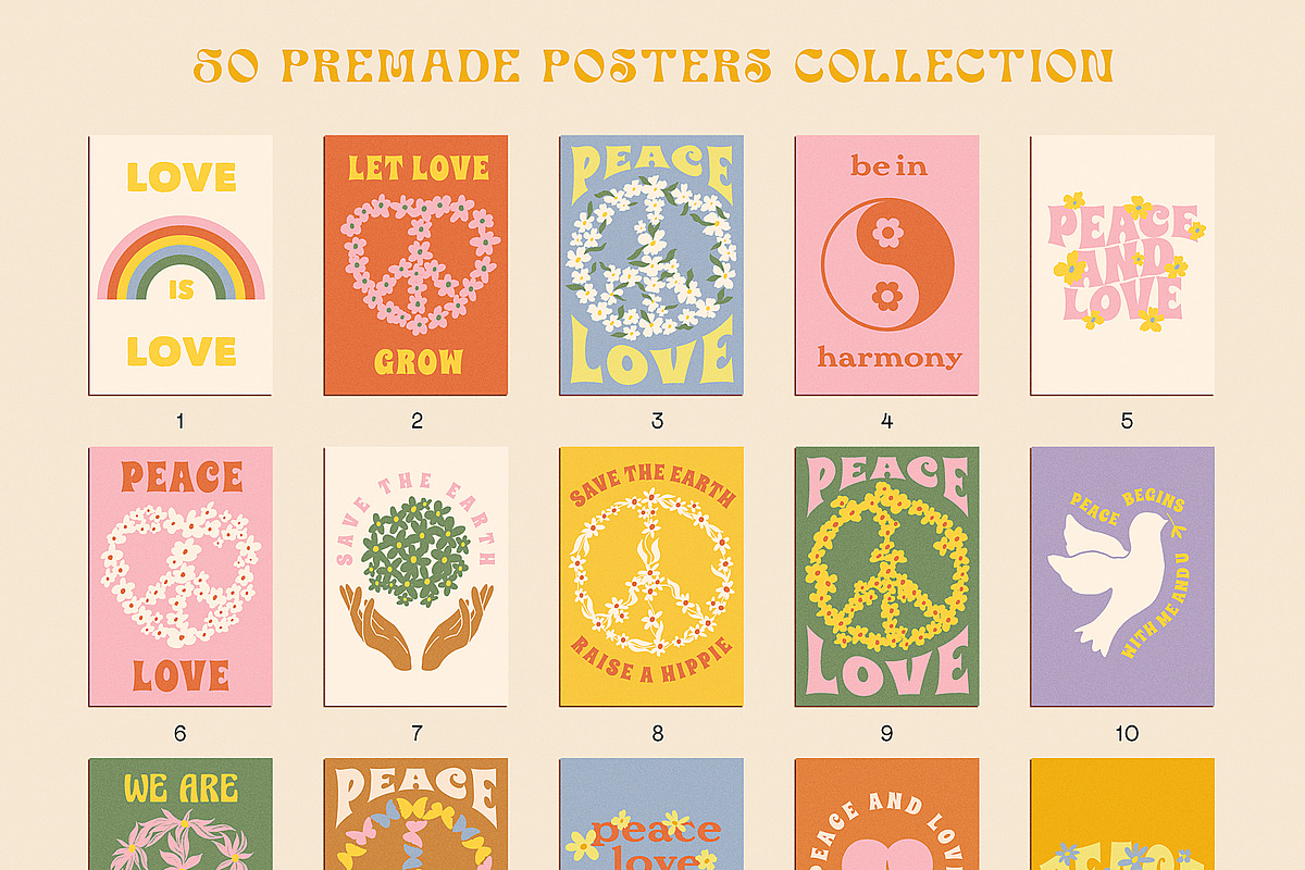Retro Posters 70s Peace Collection, a Decorative Illustration by Ayya ...