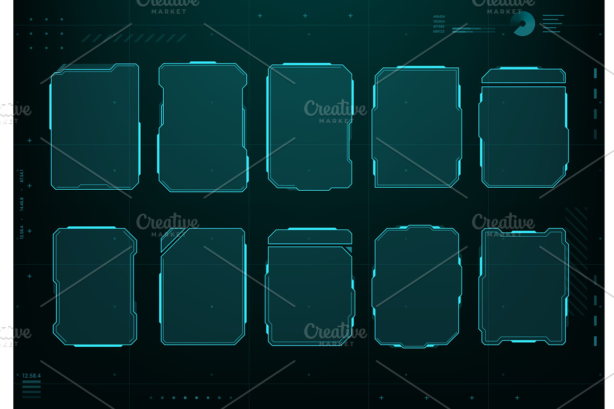 HUD display screen frames, a Technology Illustration by Vector Tradition