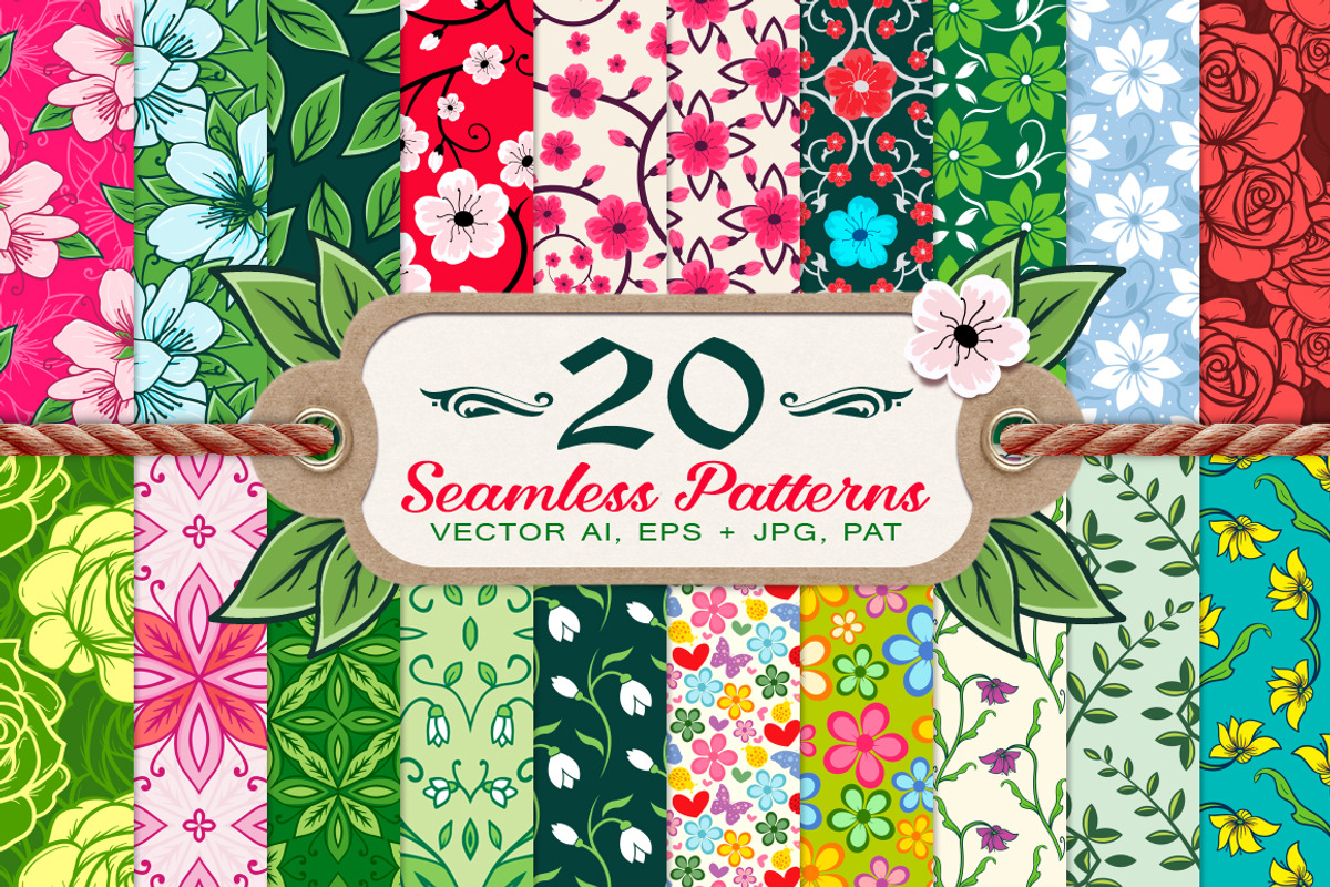 20 Spring Floral Seamless Patterns, a Pattern Graphic by pixaroma