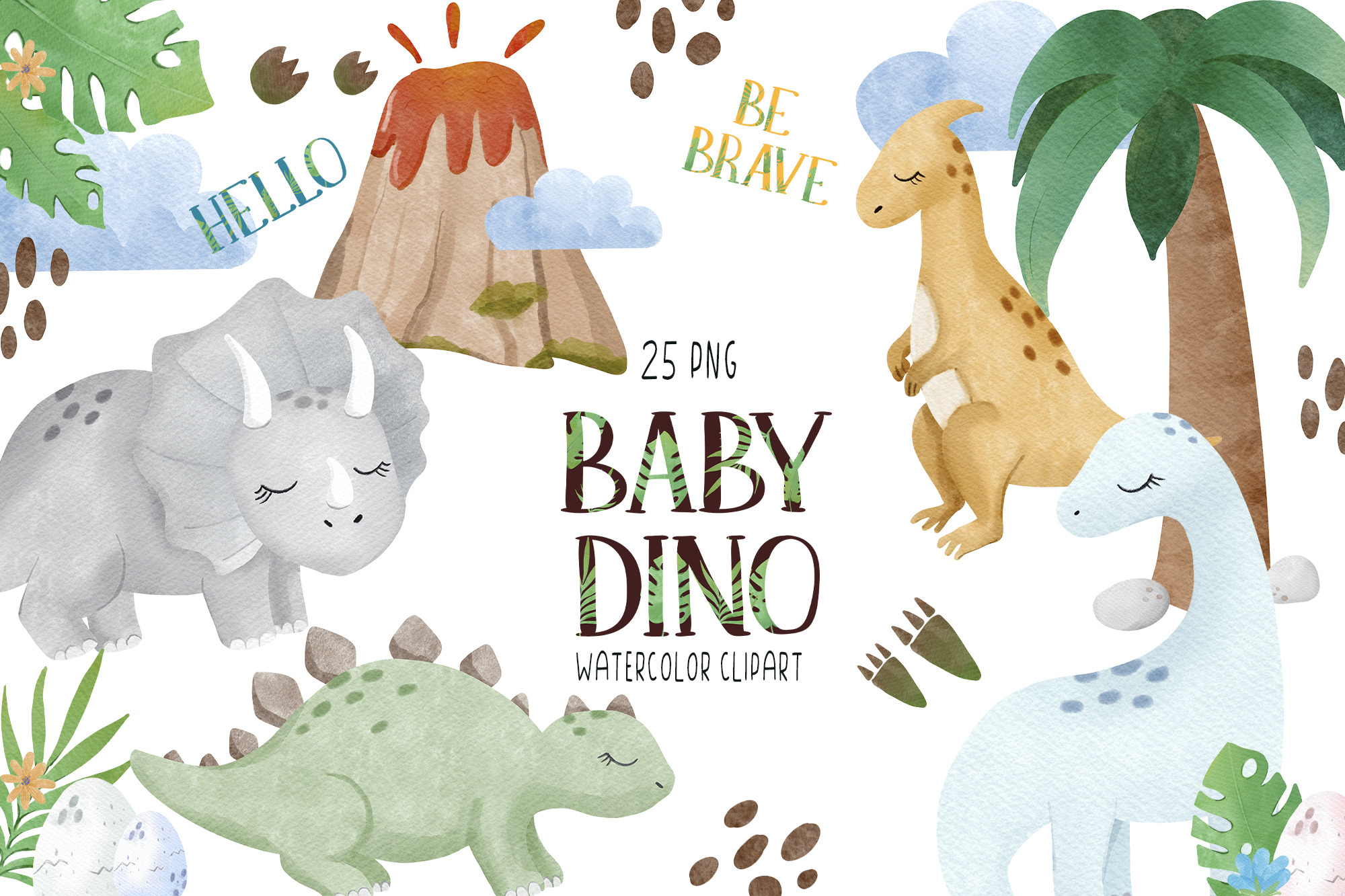 Watercolor baby dinosaur clipart PNG, an Animal Illustration by SleptArt