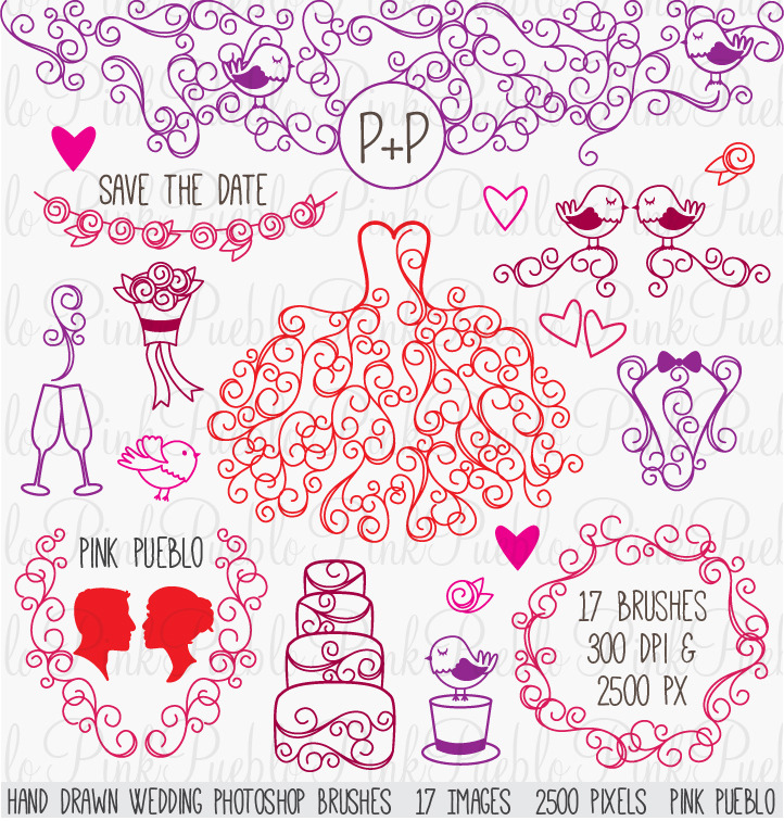 Hand Drawn Wedding Photoshop Brushes, a Brush Add-On by PinkPueblo ...