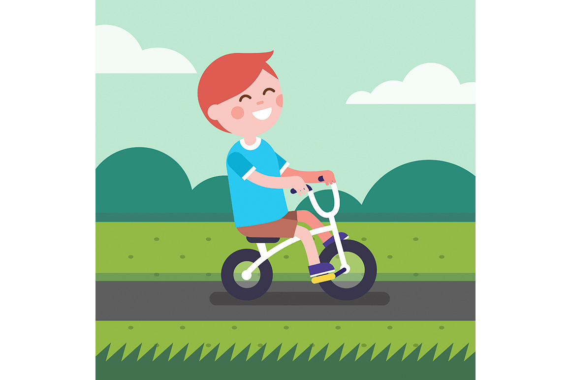 Little boy kid riding bicycle | Education Illustrations ~ Creative Market