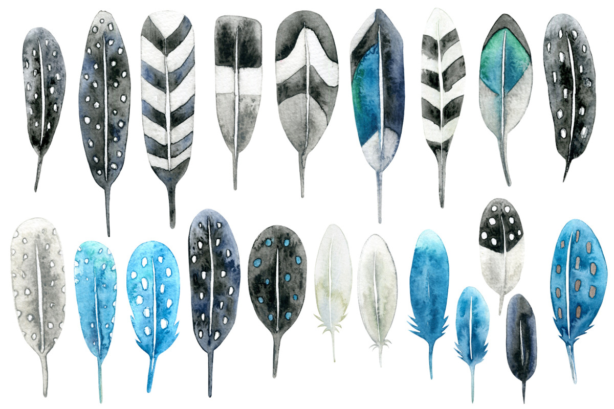 Watercolour decorative feather set, a Decorative Illustration by ...