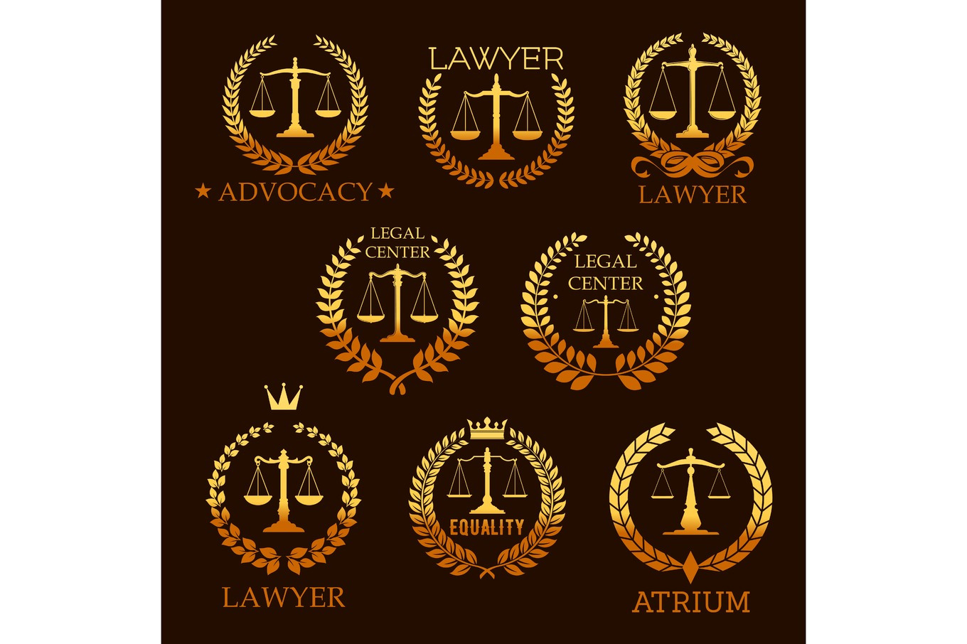 Lawyer golden emblem set with scale of justice, a Work Illustration by ...