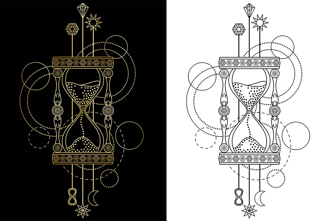 Sandglass Tattoo+Seamless Patterns, an Object Graphic by Elena Lux