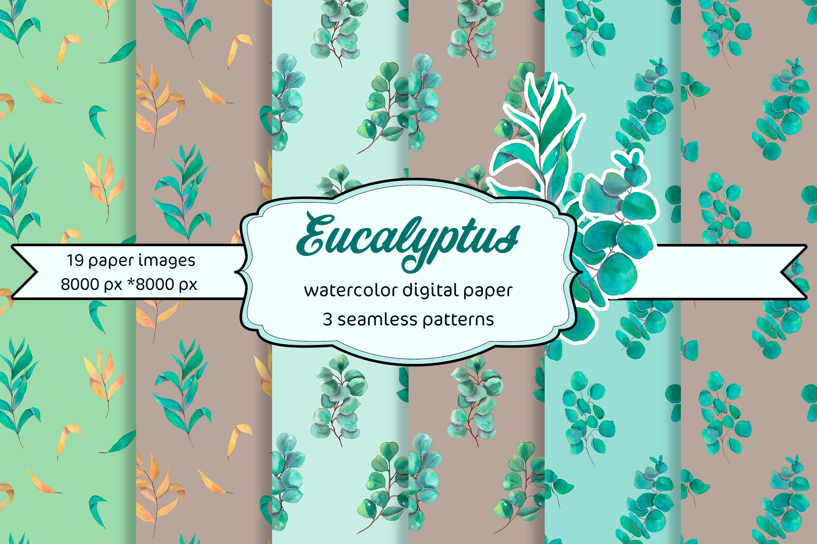 Eucalyptus digital paper watercolor, a Pattern Graphic by ...