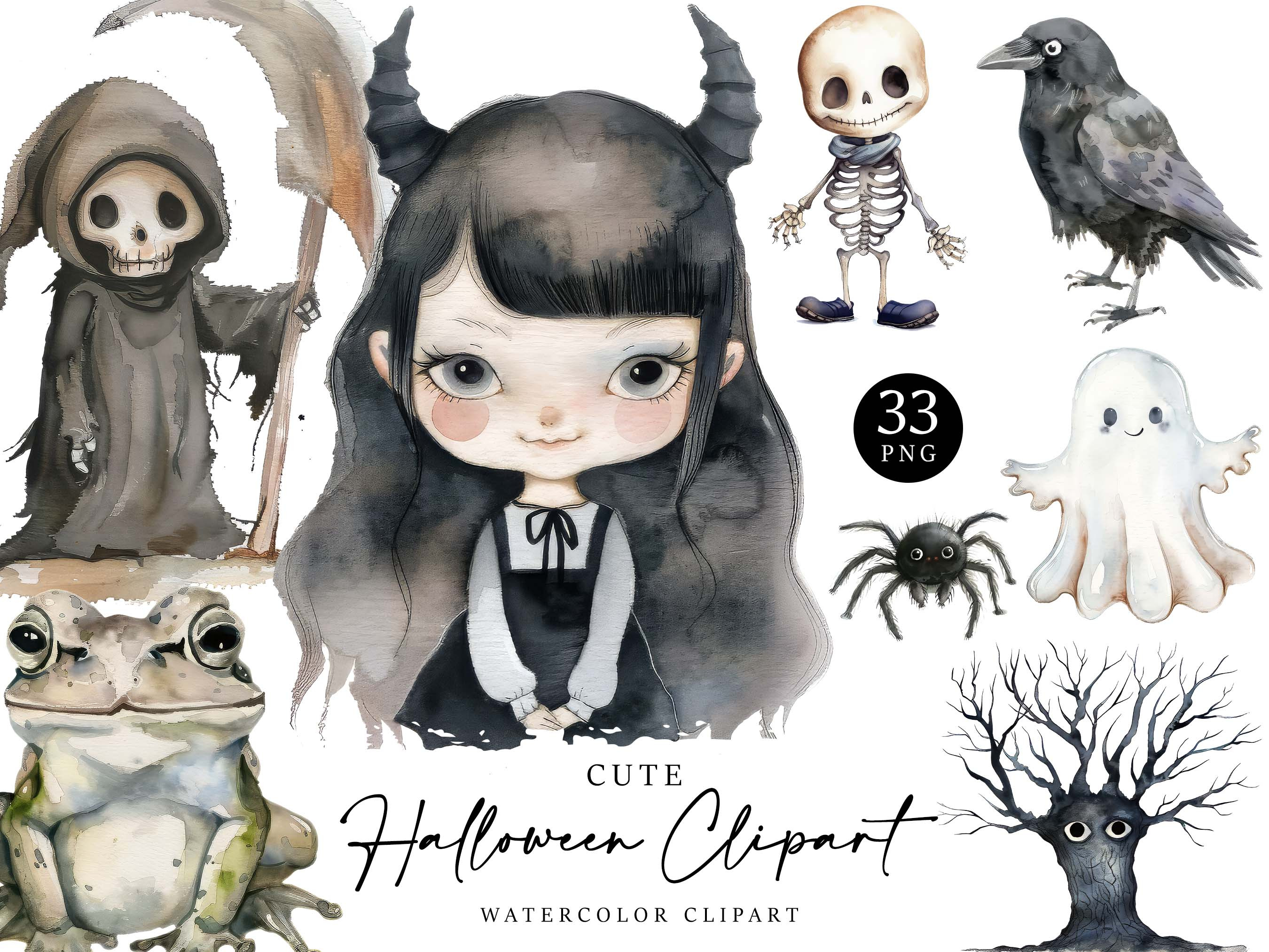 Watercolor Cute Halloween Clipart, an Object Illustration by Design Scotch
