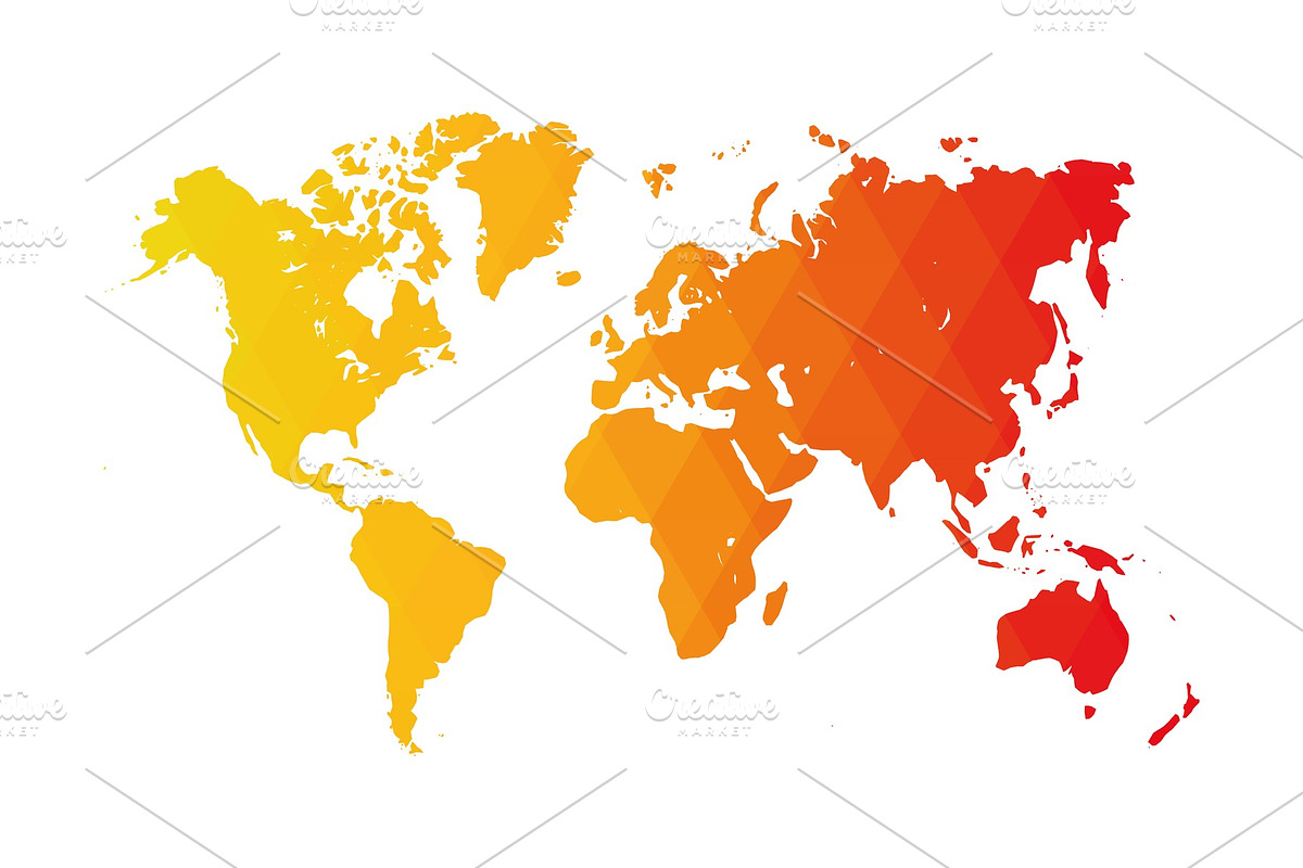 Map of World. Warm low poly gradient, a Work Illustration by pytyczech