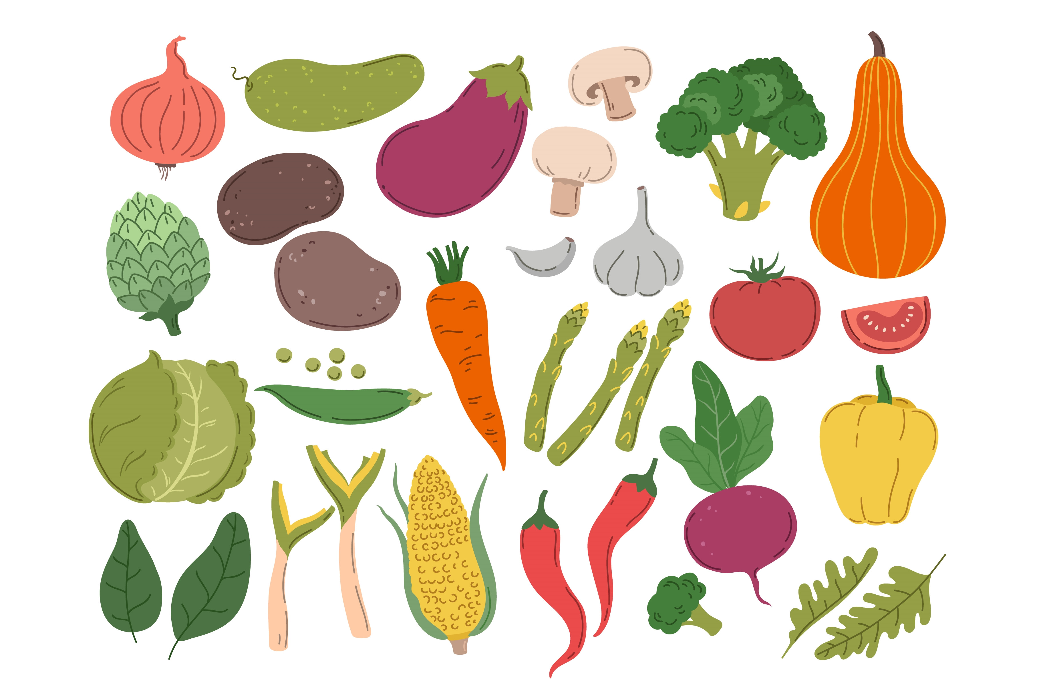 Fresh color vegetables set, a Background Graphic by Valerie Bodnar
