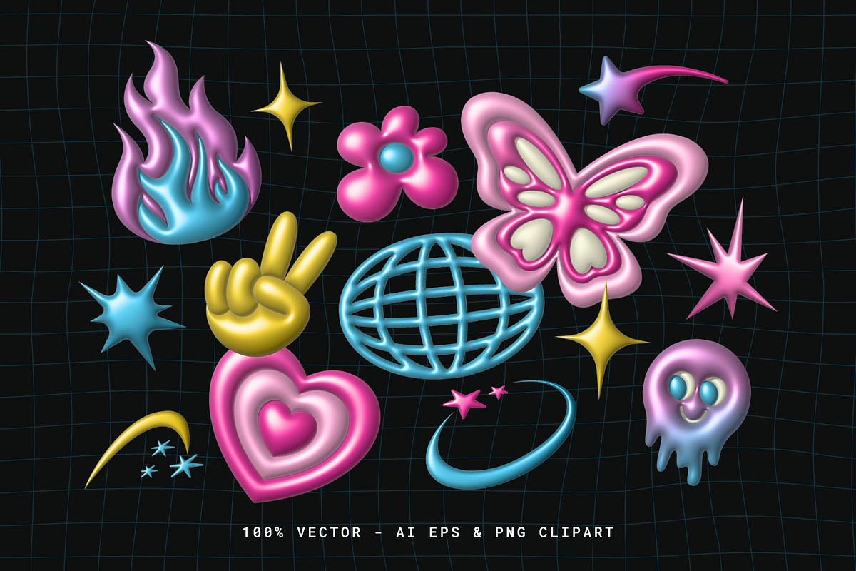 Y2K Elements Set, an Object Graphic by DesignerCandies | Creative Market