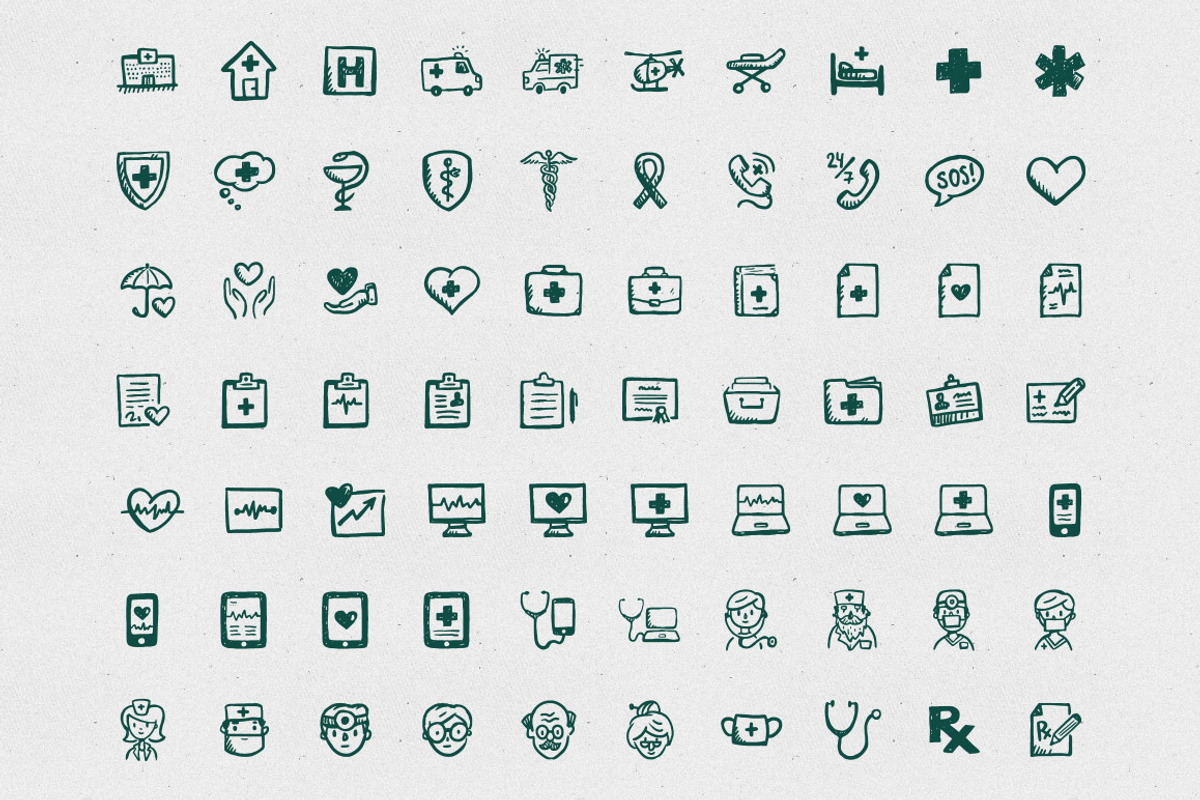 260 hand-drawn medical icons, an Icon by Hand-Drawn Goods