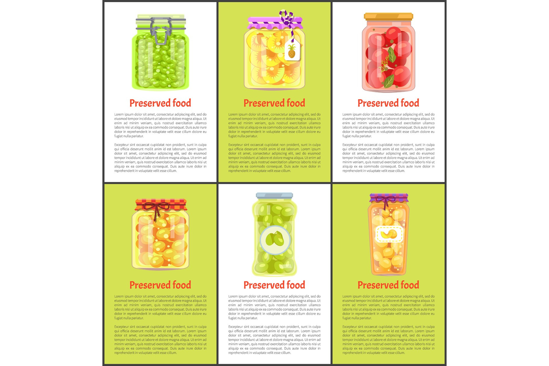 Preserved Fruit and Vegetables Set, a Food Illustration by robuart