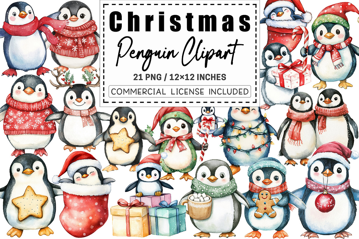 Christmas Penguin Clipart, a Graphic by CitraGraphics