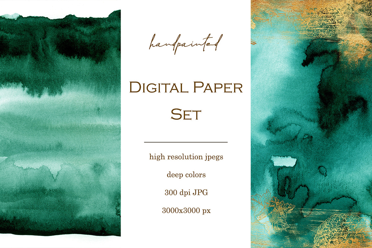 12 Gold & Emerald watercolor papers, a Pattern Graphic by PixelJungle