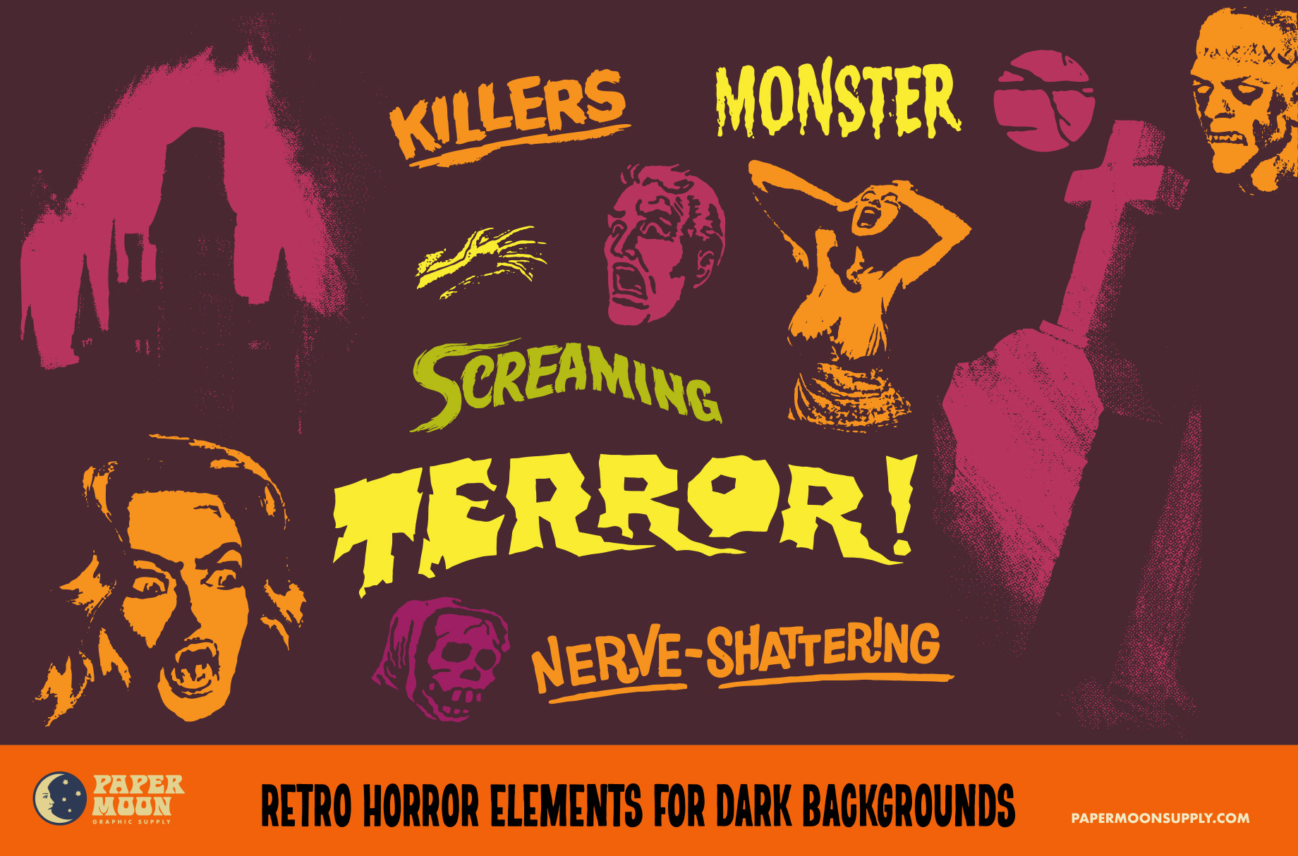 Retro Horror Elements, an Illustration by Paper Moon Graphic Supply ...