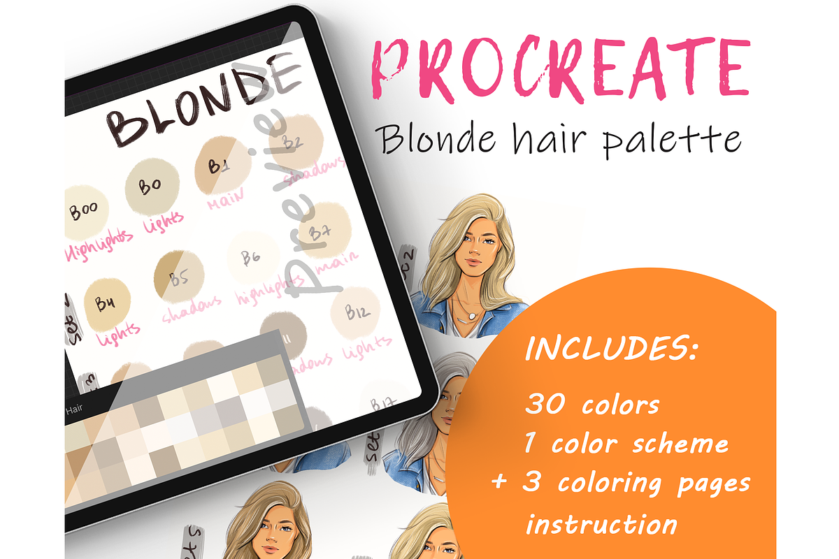 Procreate Blonde Hair Colors Palette | Creative Market