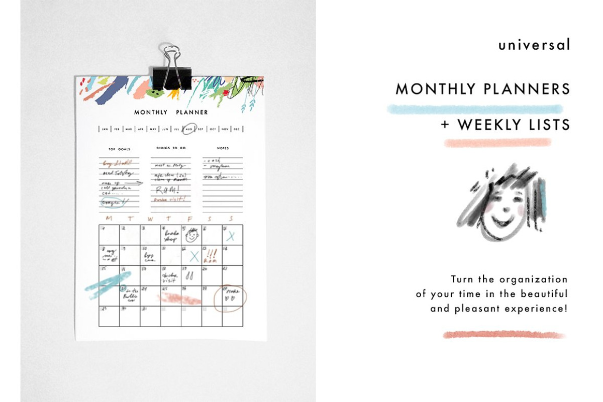 Monthly planners & Weekly lists, a Stationery Template by Lera Efremova