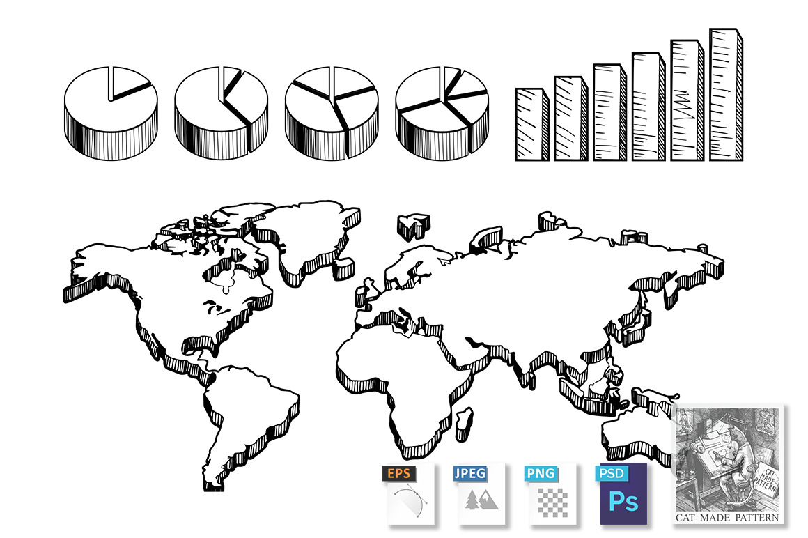 3D world map with charts | Work Illustrations ~ Creative Market