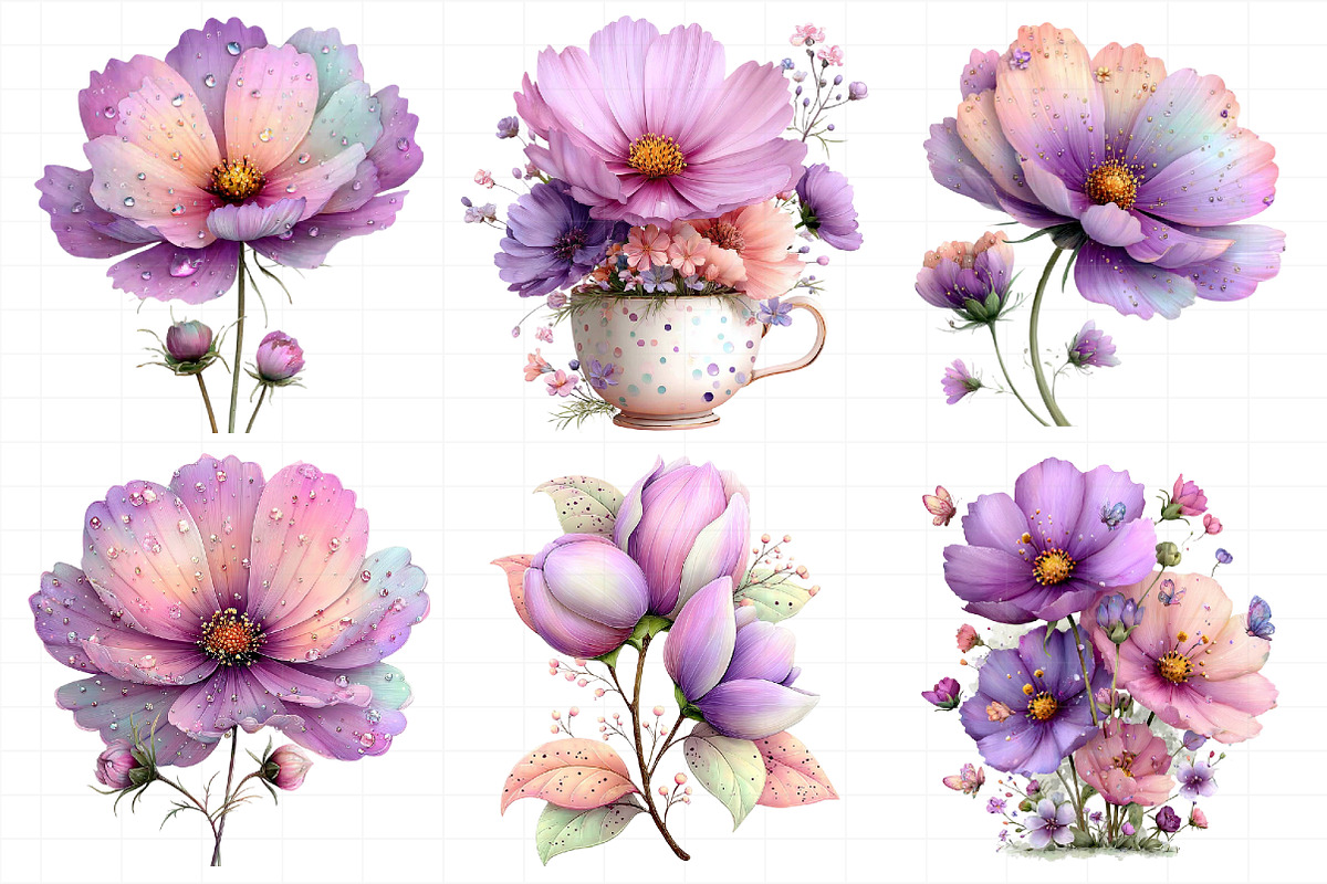 Spring Cosmos Flower Clipart, an Illustration by Daily.Designs