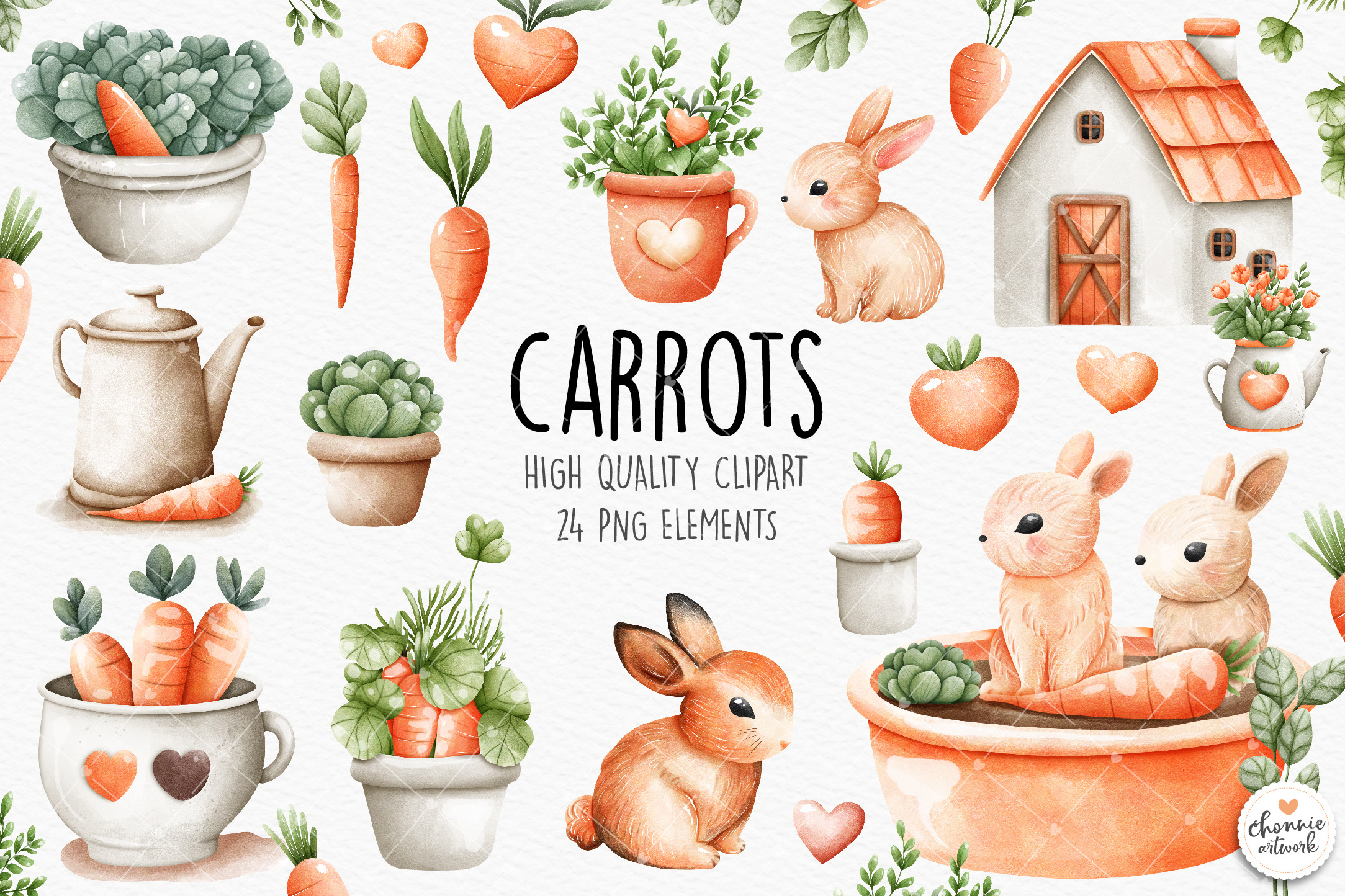 Carrot clipart, Easter clipart, a Food Illustration by Chonnieartwork
