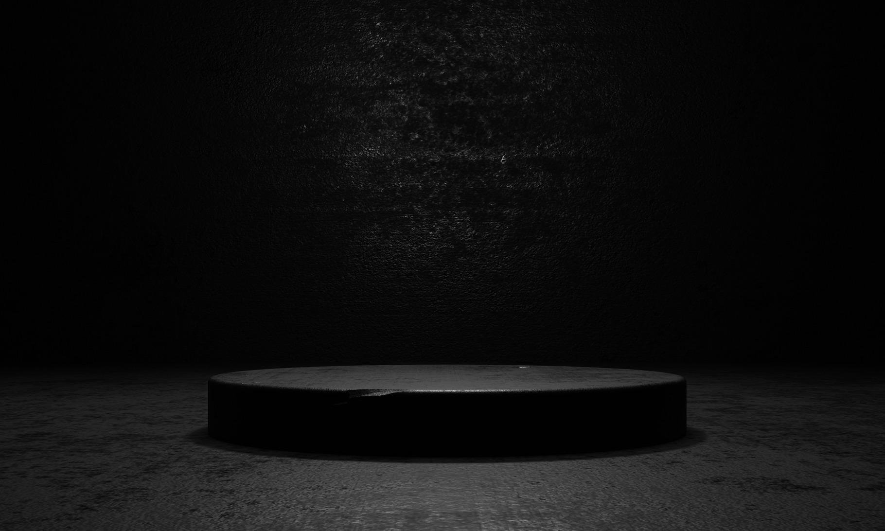 Black cement and concrete stage podium with spotlight and dark grunged ...