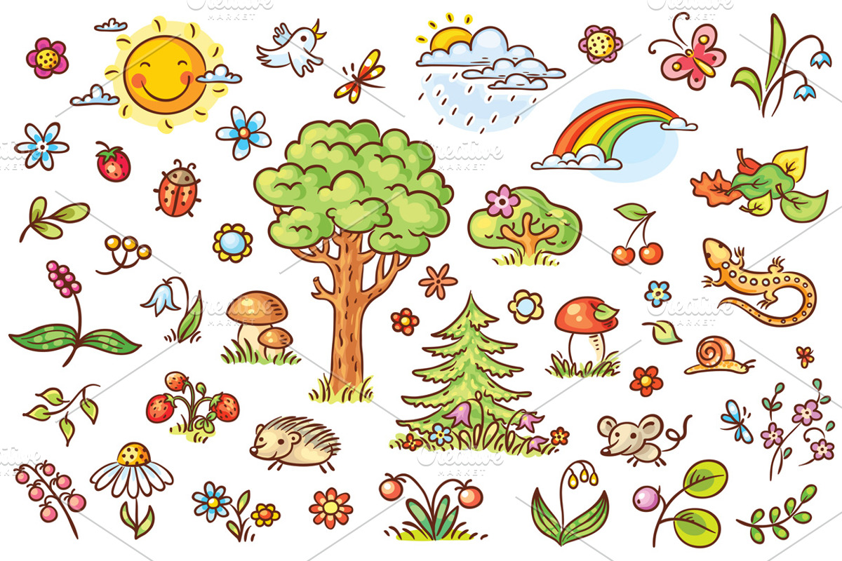 Cartoon Nature Set, an Animal Illustration by Bubert Art