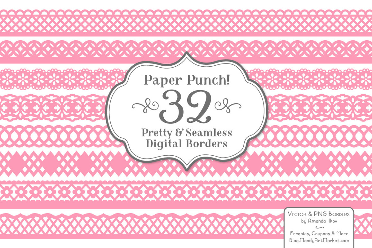 Pink Lace Borders Clipart & Vectors, an Illustration by Amanda Ilkov