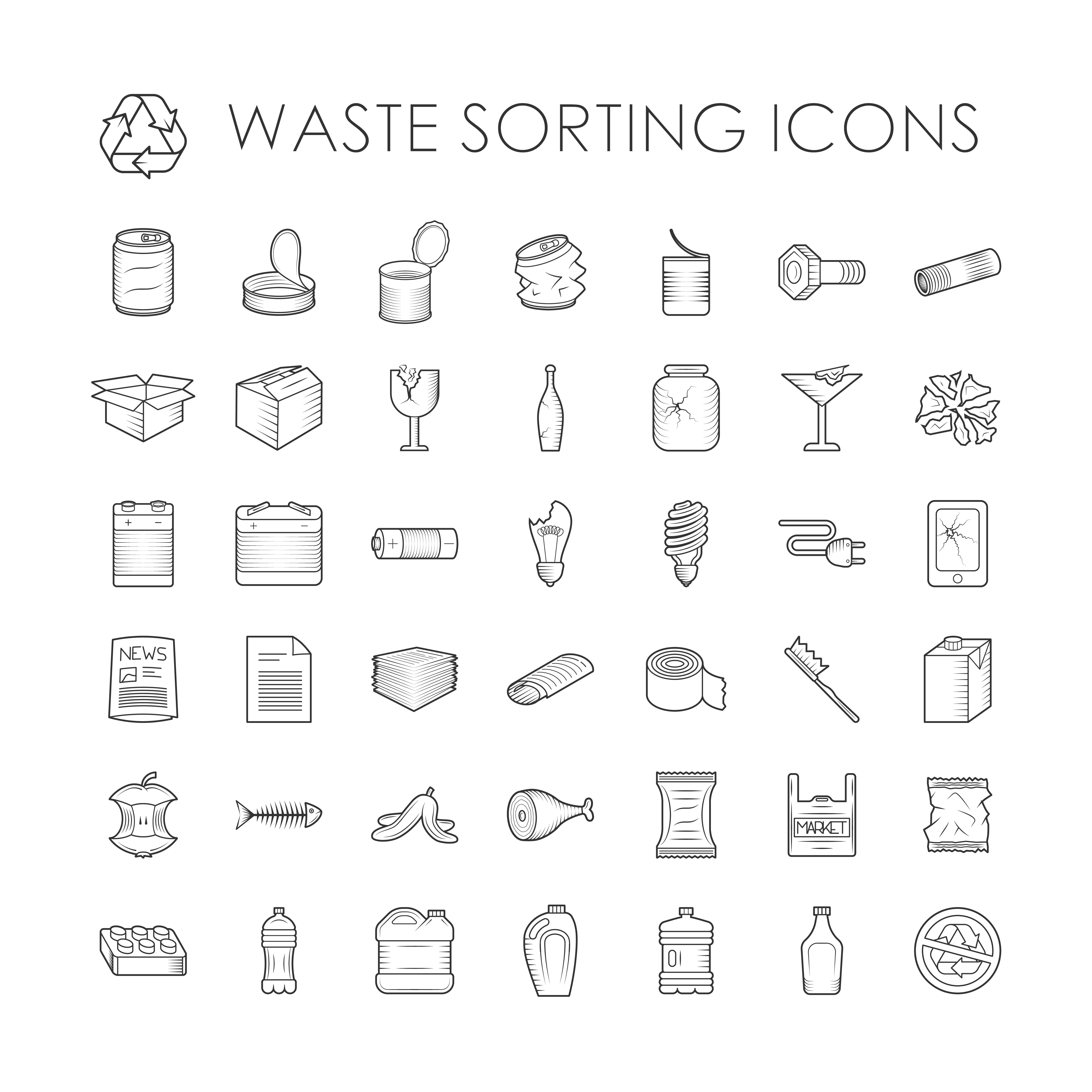 Waste sorting outline icons vector, a Food Illustration by ...