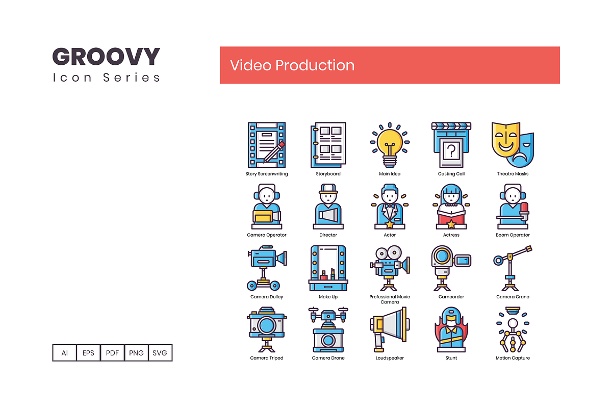 60 Video Production Icons, an Icon by Flat Icons
