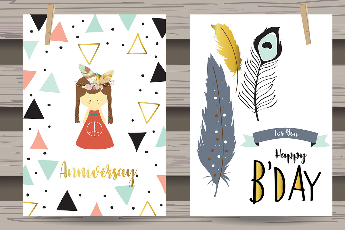 6 cute lovely design boho cards1#, a Card Template by Piixypeach