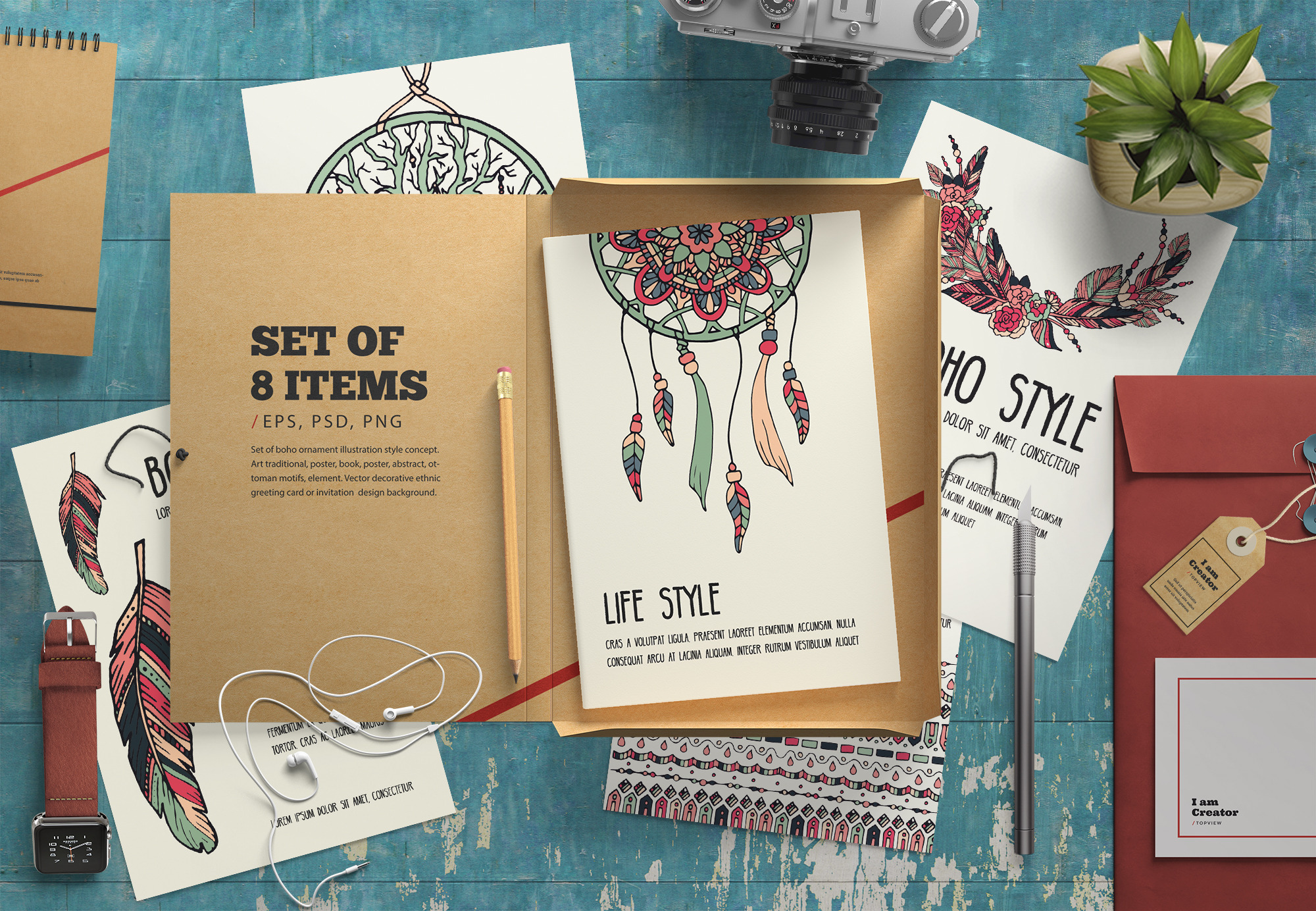 Set of boho ornament cards - vector, a Brochure Template by LineTale