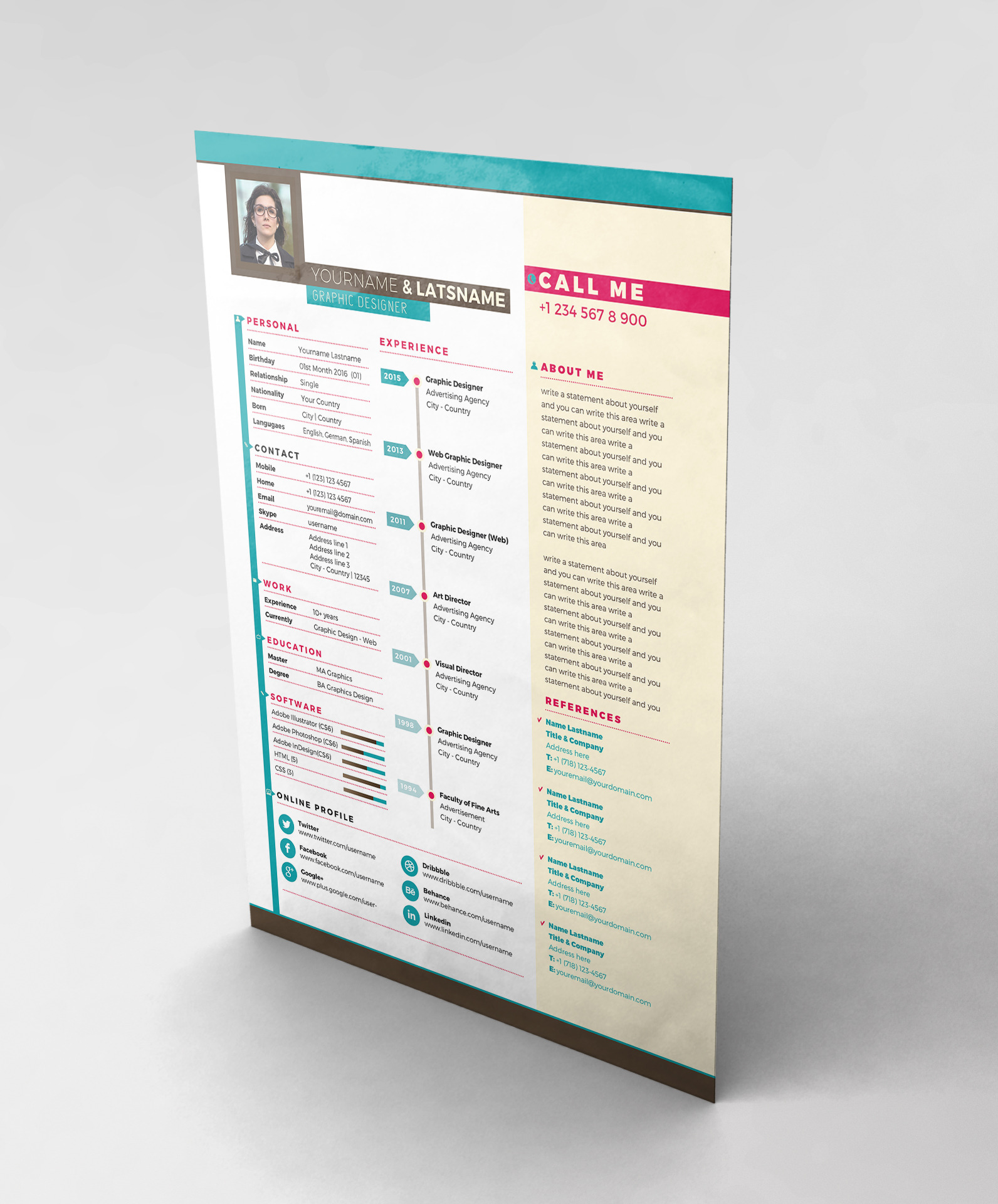 Professional Swiss Resume CV 3 Color, a Resume Template by Star Graphic ...