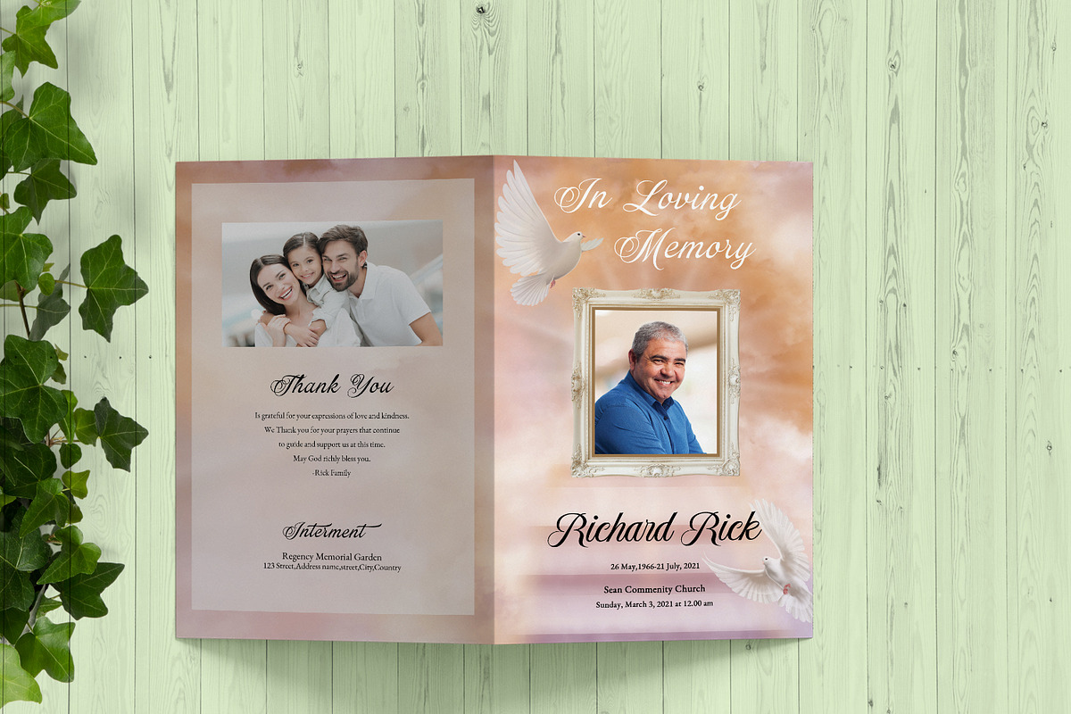 Heaven Dove Funeral Program Template, a Brochure Template by Template Shop
