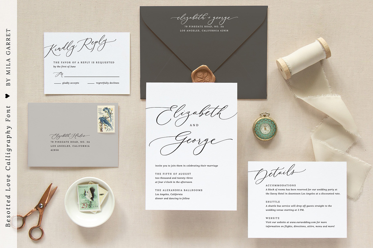 Besotted Wedding Calligraphy Font, a Script Font by Mila Garret