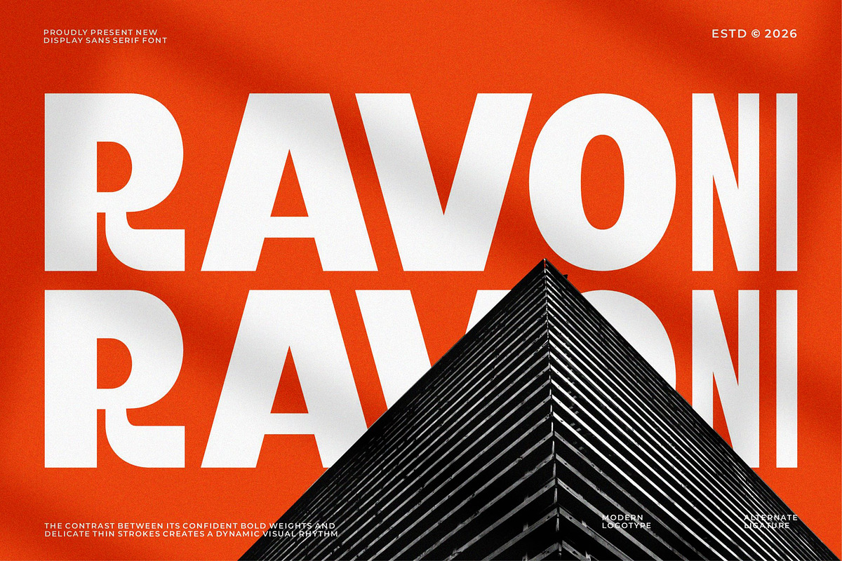 Ravoni || Modern Futuristic Display, a Sans Serif Font by Ermedia Studio