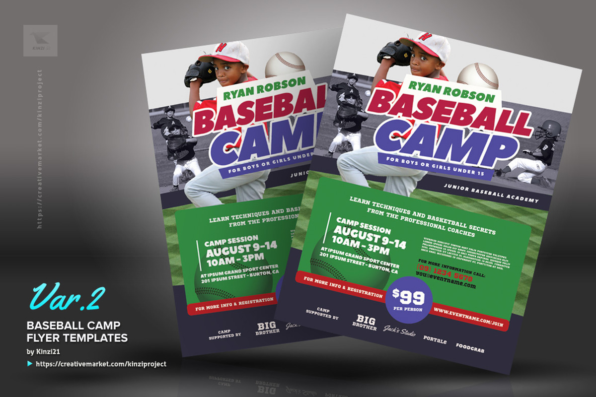 Baseball Camp Flyer Templates, a Flyer Template by kinzi21